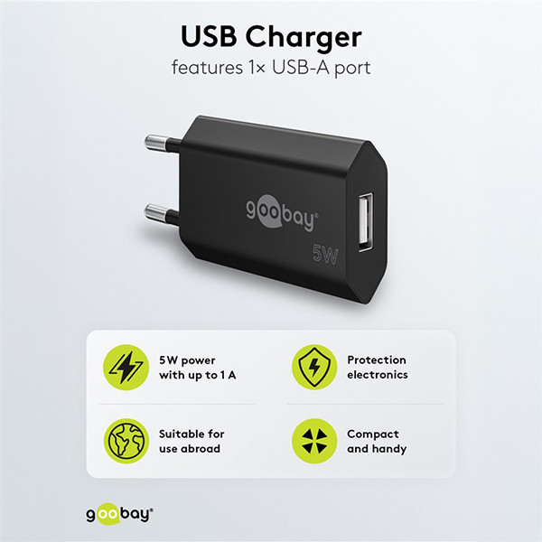 Goobay USB-A oplader | 1 poort | 5W | Zwart 123led 123led.nl